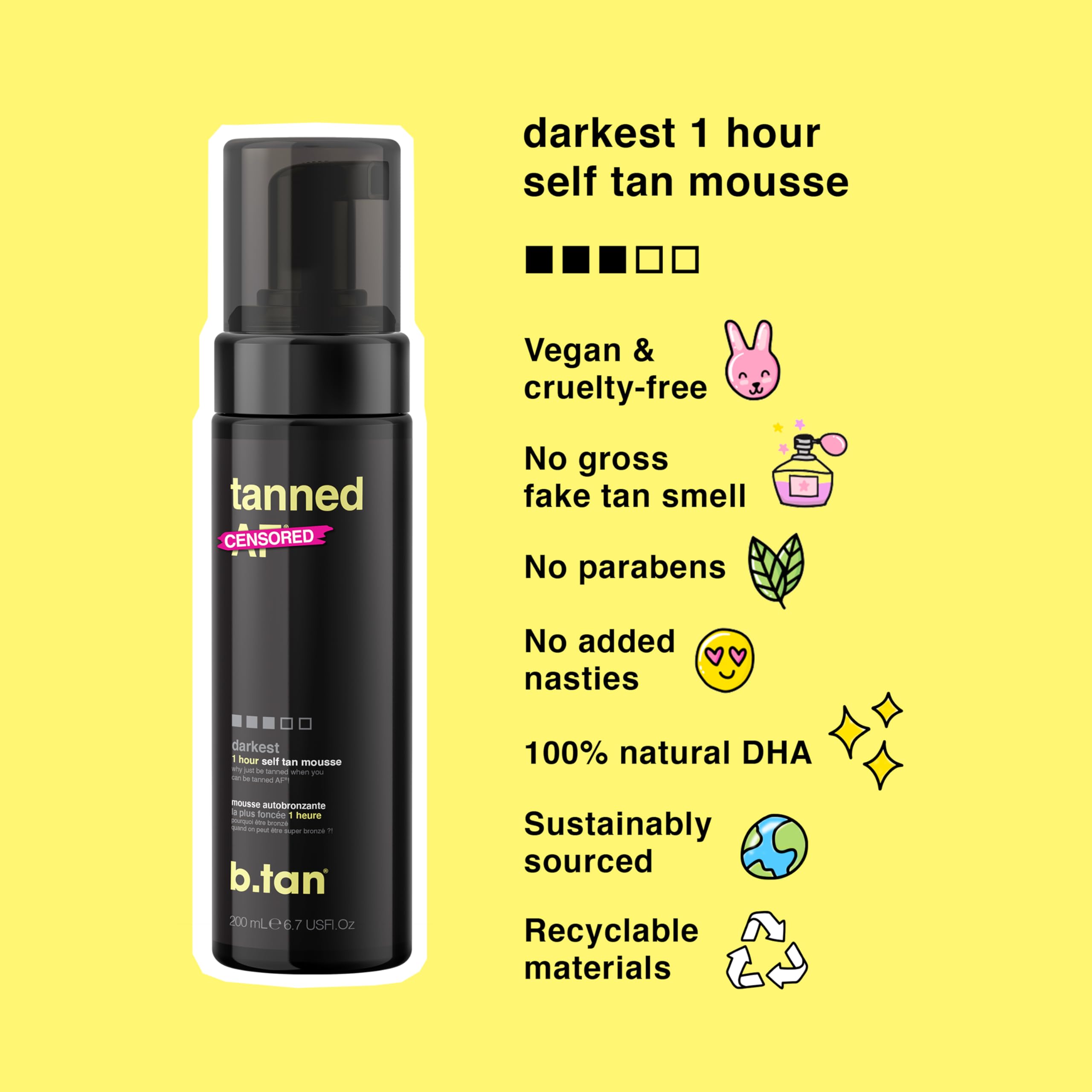 b.tan Dark Self Tanner Kit | Get Tanned Bundle - Self Tanner Mousse with Mitt Applicator, 1 Hour Sunless Tanner, Fast and No Fake Tan Smell, No Added Nasties, Vegan, Cruelty Free, 6.7 Fl Oz