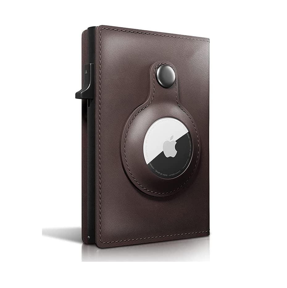 G2eComme AirTag Card Holder Minimalist Wallet – Ultra Slim Magnetic Genuine Leather GPS Tracker Credit Card Case Privacy & Security RFID Blocking Ideal Gift (Dark Brown)