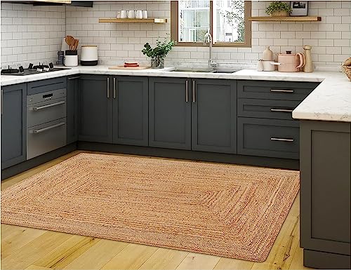 KEMA Jute Braided Area Rug, 8x10 Feet (96x120 Inches) - Rustic Vintage Braided Reversible Rectangular Rug, Shag Rugs for Bedroom, Jute Kitchen Rug, Living Room, Floor