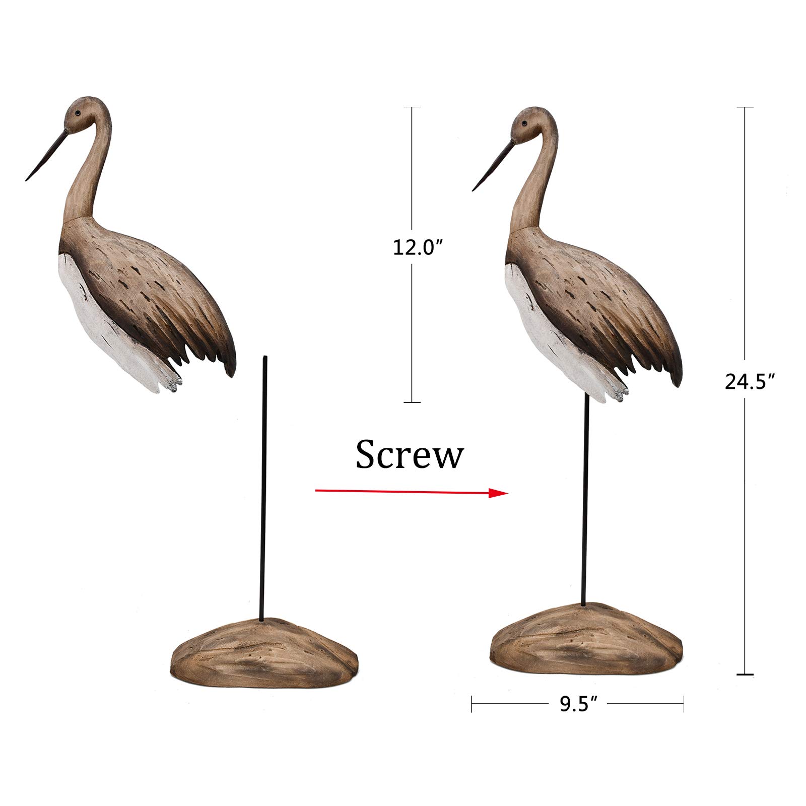 K KILIPES Rustic Heron Statue Bird Sculpture Wood Crane Figurines Home Decor Decorative Animal Crane Statue Garden Decor