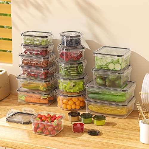 KEMETHY 40 Pcs Food Storage Containers with Lids Airtight (20 Containers & 20 Lids), Plastic Meal Prep Container for Pantry & Kitchen Organization, BPA-Free, Leak-Proof with Labels & Marker Pen