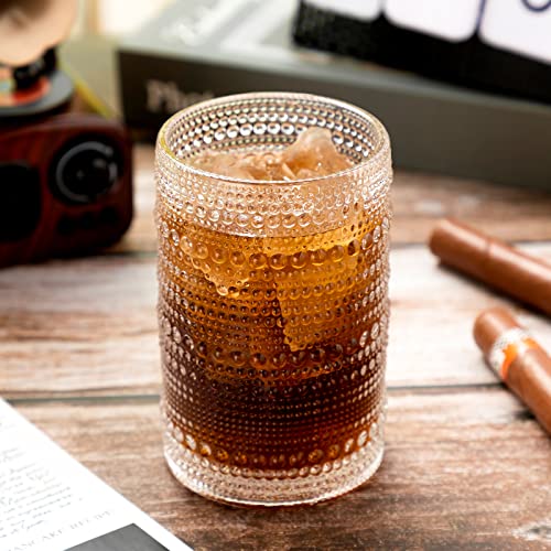 Hobnail Drinking Glasses 13 oz Cocktail Glasses Vintage Glassware Old Fashioned Drinking Glasses Embossed Glassware Cups for Beverage, Water, Wine, Beer, Juice, Mixed Drinkware (Clear, 12 Set)