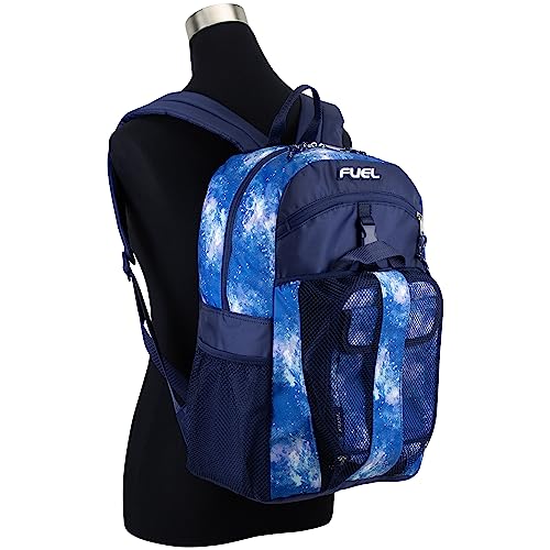 FUEL Backpack with Lunch Box Combo β 18β Two Compartment Water Resistant Durable Adjustable Straps with Side Water Bottle Pockets 2 in 1 Set - Light Blue Galaxy