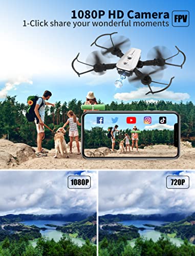 Drones with Camera for Adults/Kids/Beginners - FPV Drone with Camera 1080P Live Video Drones for Kids with 1 Key Fly/Land/Return Design Drones for Adults with 360° Flip/Custom Path/164fts Range RC Drone with Voice/Gesture/Gravity Control Gift Ideas