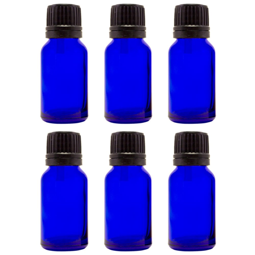 Essential Oil Bottles, Set of 6 - Cobalt Blue Glass with Eurodropper Cap - 15ml