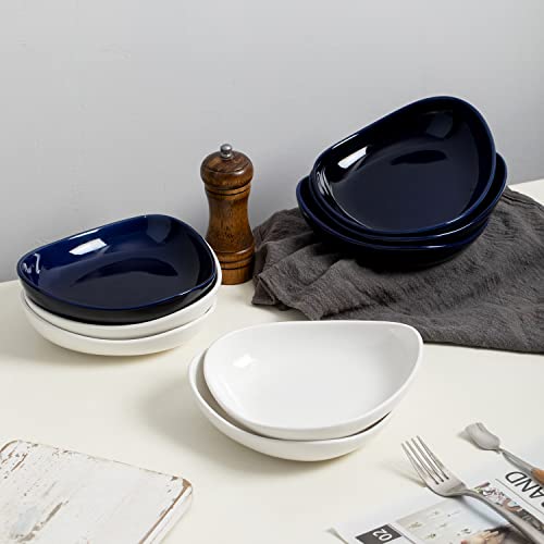 KITCHENLESTAR 8 inch Porcelain Dinner Plates, Large Size Serving Plate for Salad, Pancakes, Steak, Set of 6 (White-1)