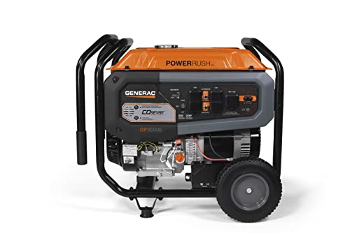 Generac GP8000E 8,000-Watt Gas-Powered Portable Generator - Electric Start, CO-Sense, CARB Compliant - Reliable Power for Emergencies & Recreation, Long Runtime, Durable Design