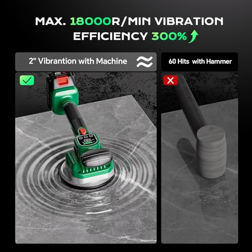 TomTask Tile Vibration Tool w/145mm Suction Cup & 150kg Adsorption, Handheld Tile Installation Leveling Machine Max.18000r/Min, Tile Suction Cup Vibrating Tool w/10 Level, LCD Display & 2xBattery