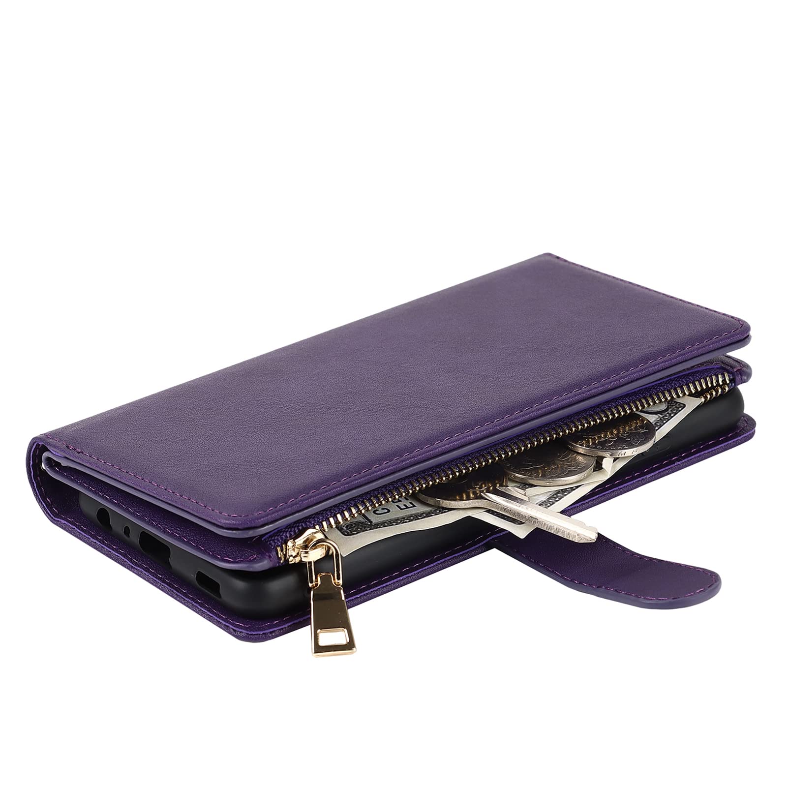 Jaorty Samsung Galaxy A32 5G Wallet Case,[9 Card Slots] Removable Adjustable Crossbody Necklace Lanyard Shoulder Strap Zipper Magnetic Leather Case for Samsung Galaxy A32 5G,6.5 inch Purple