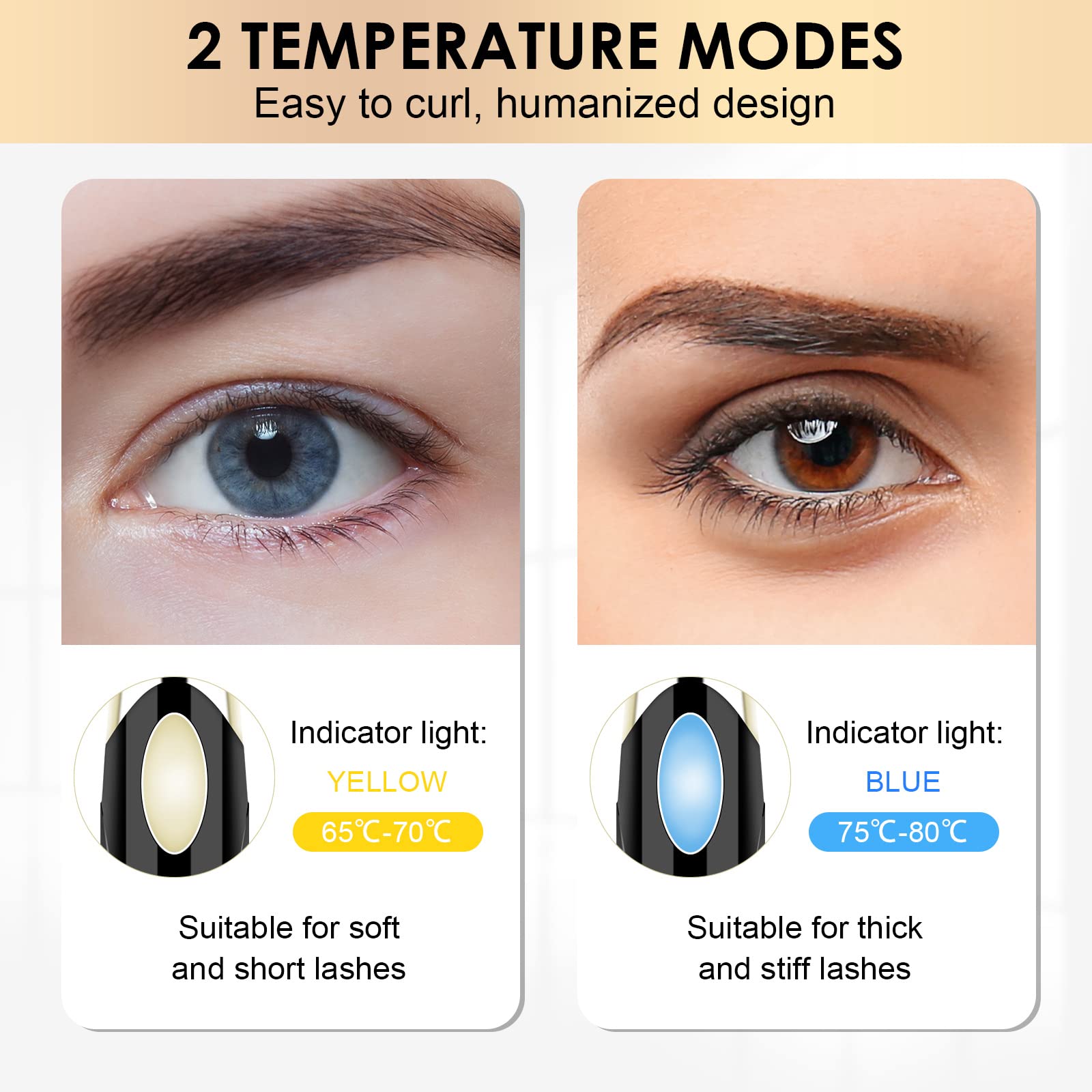 Black Heated Eyelash Curler, Rechargeable Heated Lash Curler with 2 Temperature Modes for Quick Natural Curling and Long Lasting