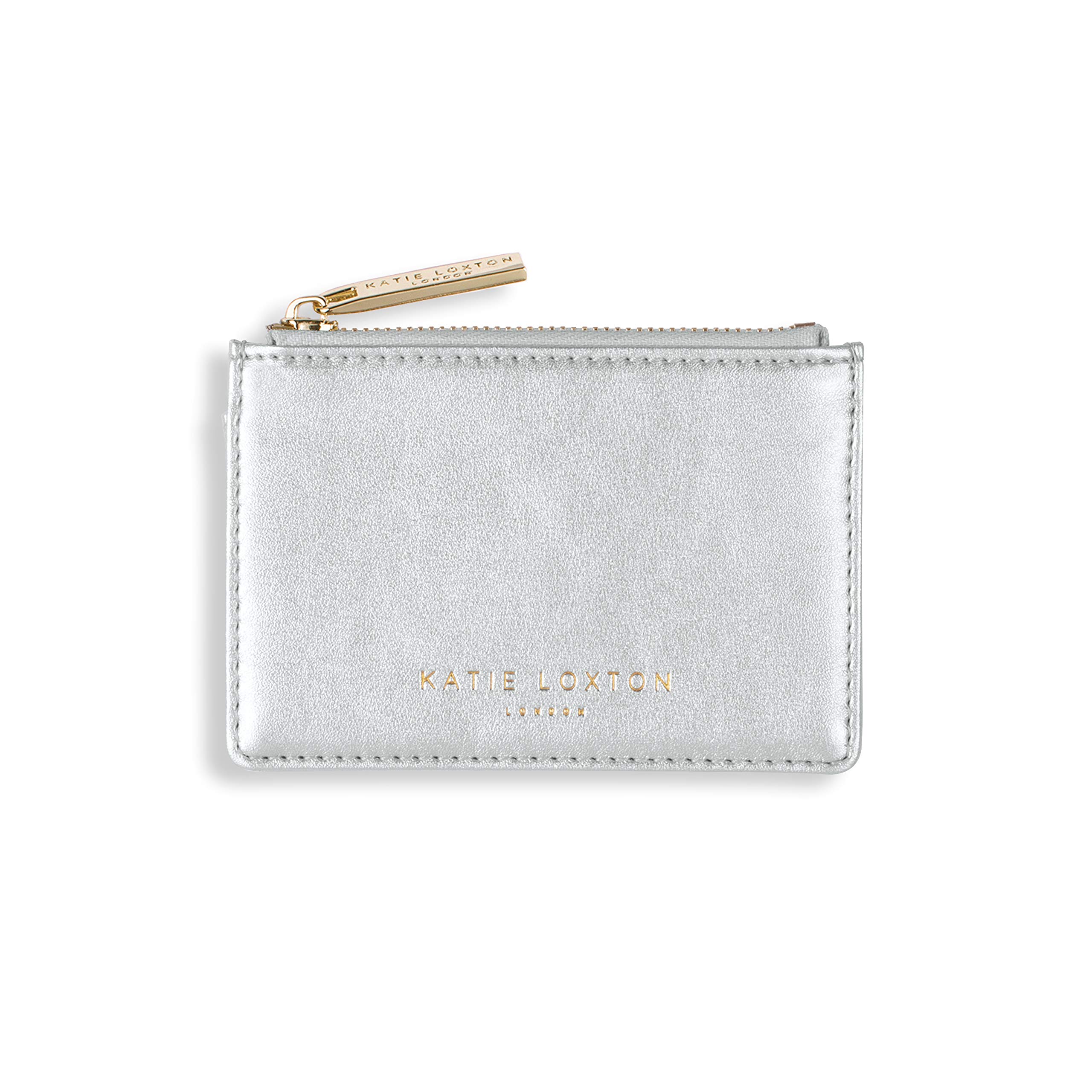 KATIE LOXTON Alexa Shimmer on Metallic Silver Womens Small Vegan Leather Zippered Card Holder Wallet