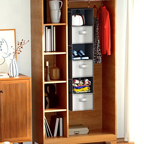 coastal rose 6 Shelf Hanging Closet Organizer with Drawers,Foldable Hanging Closet Organizers and Storage,Closet Hanging Storage Shelves with Pockets,Hanging Clothes Storage Organizer,Grey