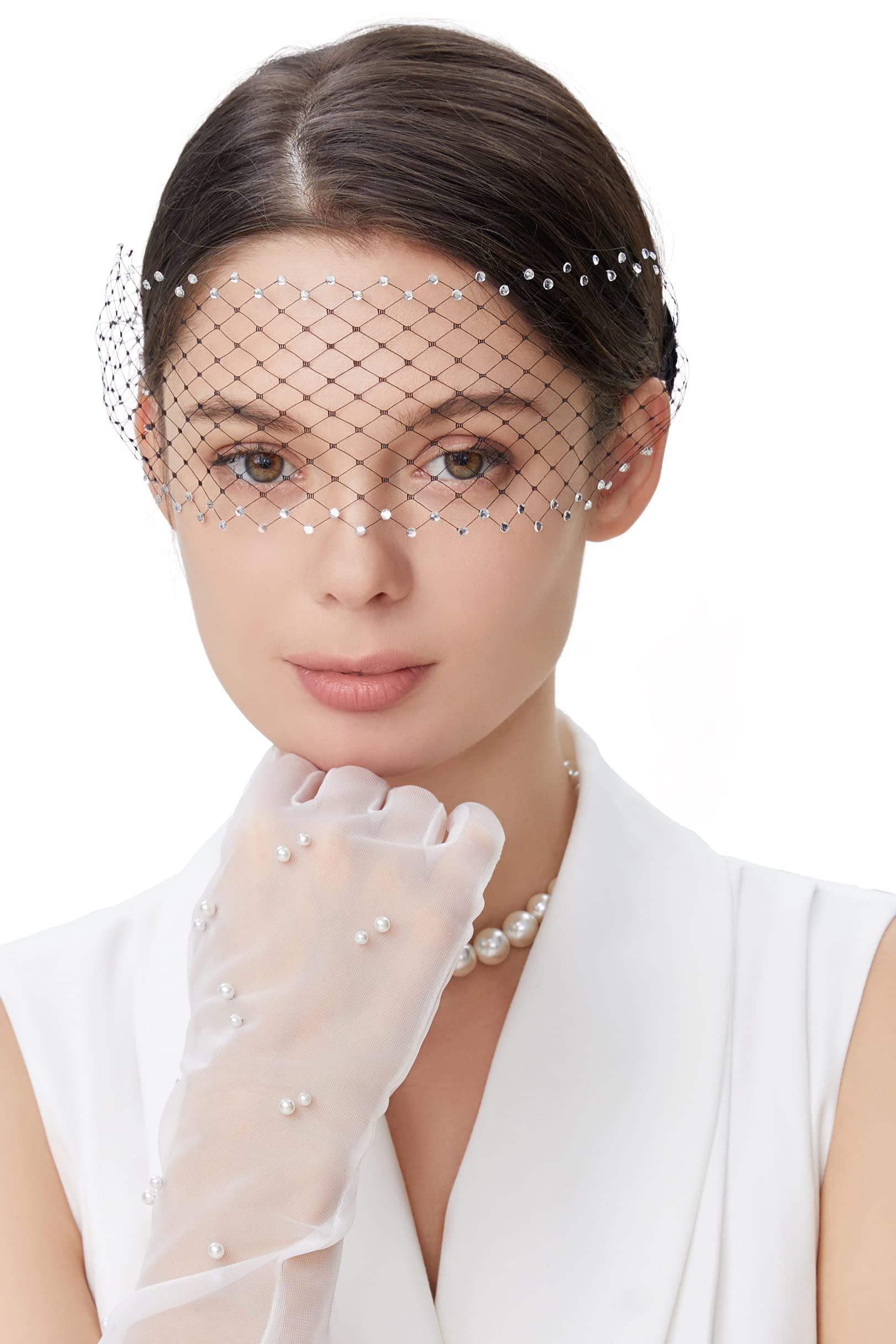 BABEYOND Hairband Vintage Veil Headband Tea Party Fascinator Veil for Women (Black)