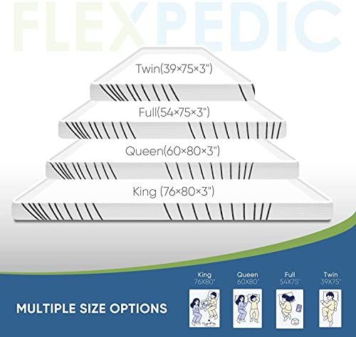 FLEXPEDIC 3D Breathable Mesh Cover and Coconut Shell Carbon Twin Memory Foam Firm Mattress Topper 2 Inch, Double-Sided Cooling Pad with Non-Slip Ventilated Cover, Pressure-Free Mattresses Toppers