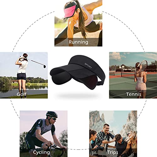 AJG Summer Sun Visor Hats for Women Retractable Brim Adjustable Sun Protection baseball Golf Tennis Cap (Black)