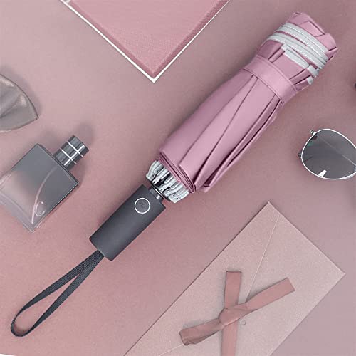 GENMAI SOEASY Umbrella for Rain, Sun Umbrella Windproof Travel Compact Folding Umbrella, Light Automatic Portable Compact Large Car UV Umbrella for Walking,Big Pink Umbrella for Men and Women