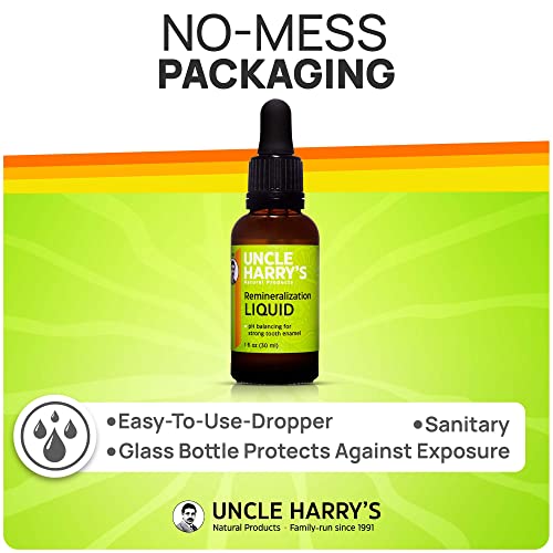 Uncle Harry's Natural & Fluoride-Free Remineralization Liquid for Tooth Enamel - Freshens Breath & Strengthens Teeth (1 oz Glass Dropper)