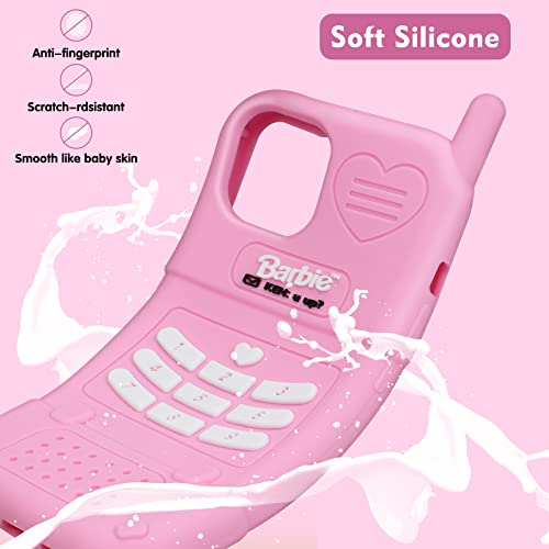 Danzel Silicone Case for iPhone 14 Plus 6.7",3D Pink Cute Cartoon Cover,Kawaii Soft Retro Funny Case,Shockproof Classic Phone Case for Girls Women