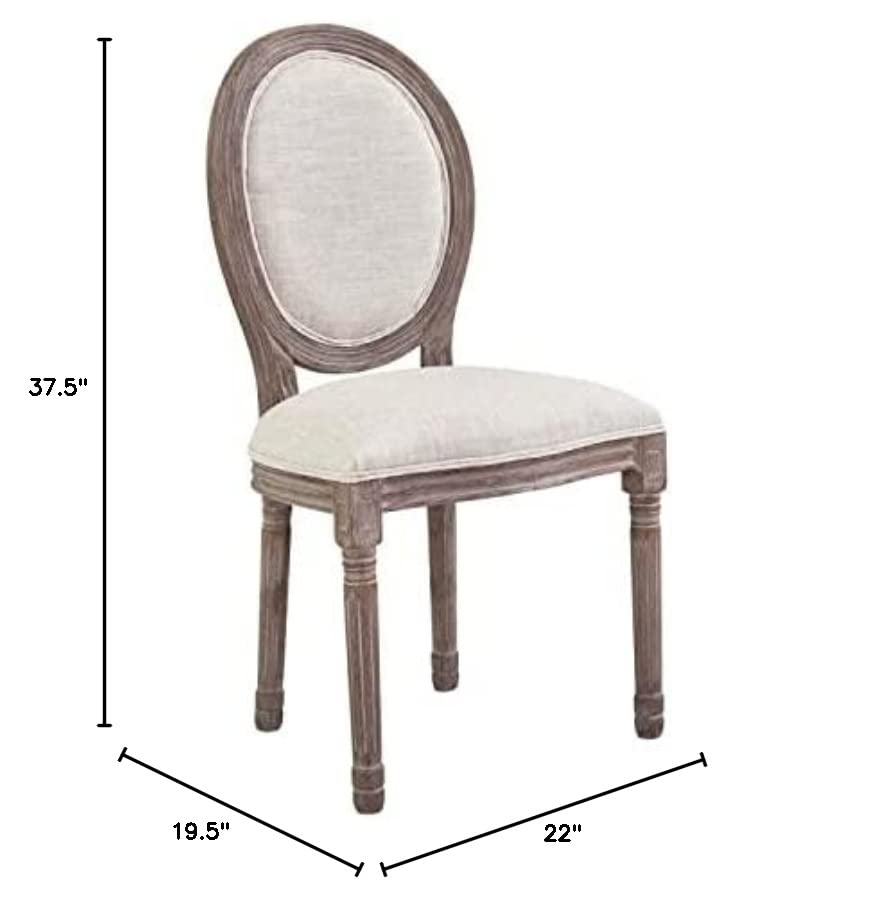 Modway Emanate French Vintage Upholstered Fabric Dining Side Chair in Beige