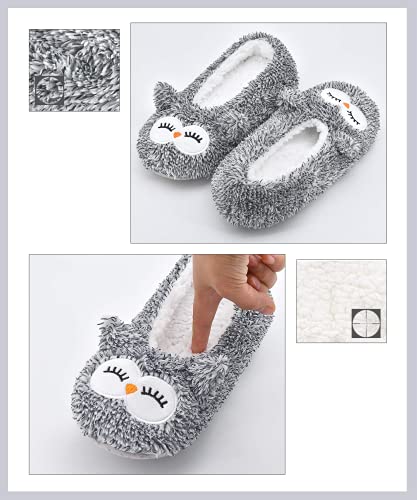 DICUIRD Womens Slipper Socks Low Cut Comfy&Warm Animal Non-skid Bedroom Slippers(Owl, 8-10)