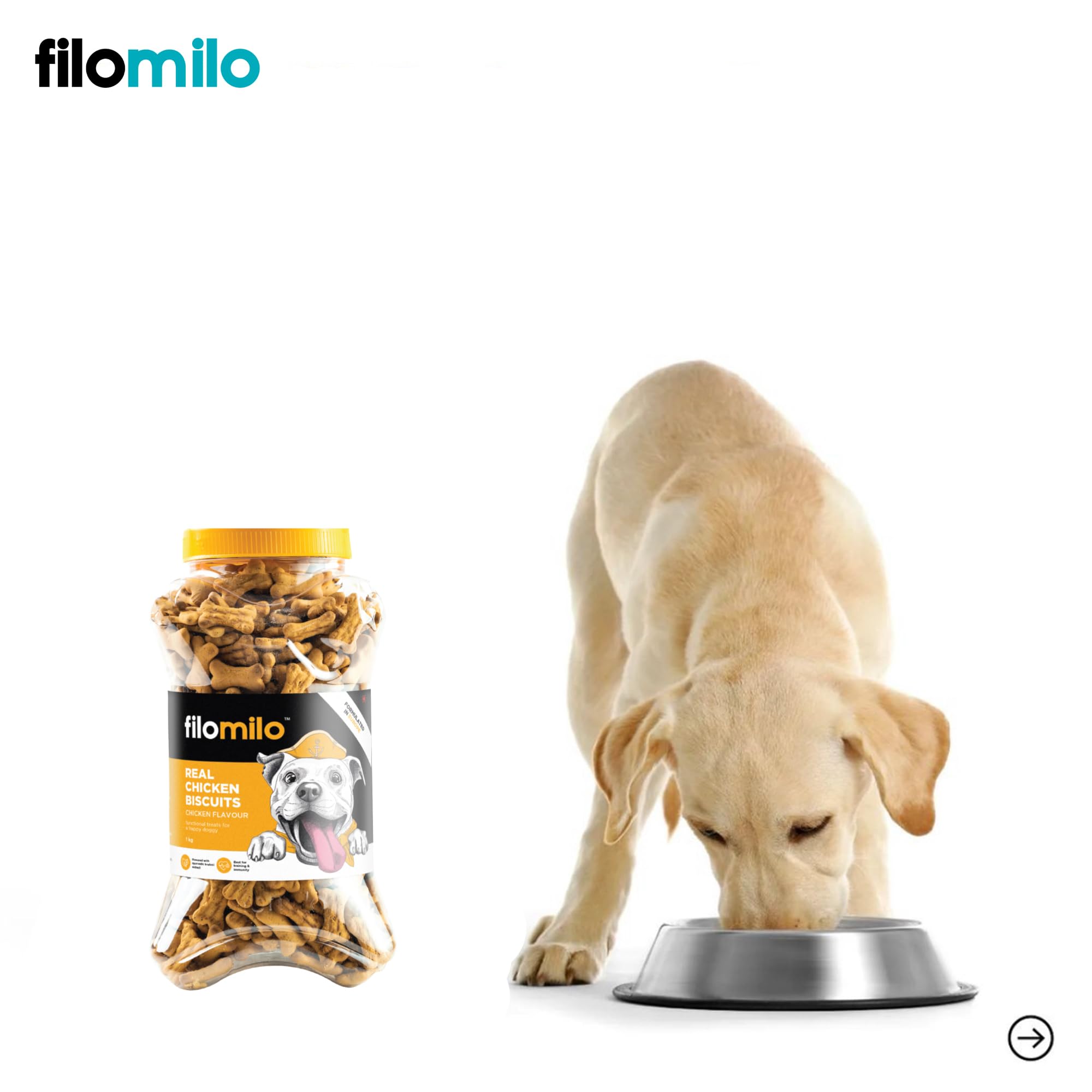 filomilo β Real Chicken Biscuits (Treats) with Ayurvedic Brahmi Powder for All Type of Dogs_17.63 OZ (500 Grams - Chicken Flavour)