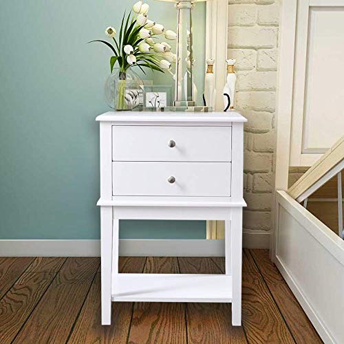 conifferism White Nightstand End Table with Drawer and Storage Shelf, Wood Side Table for Living Room Bedroom Home Furniture