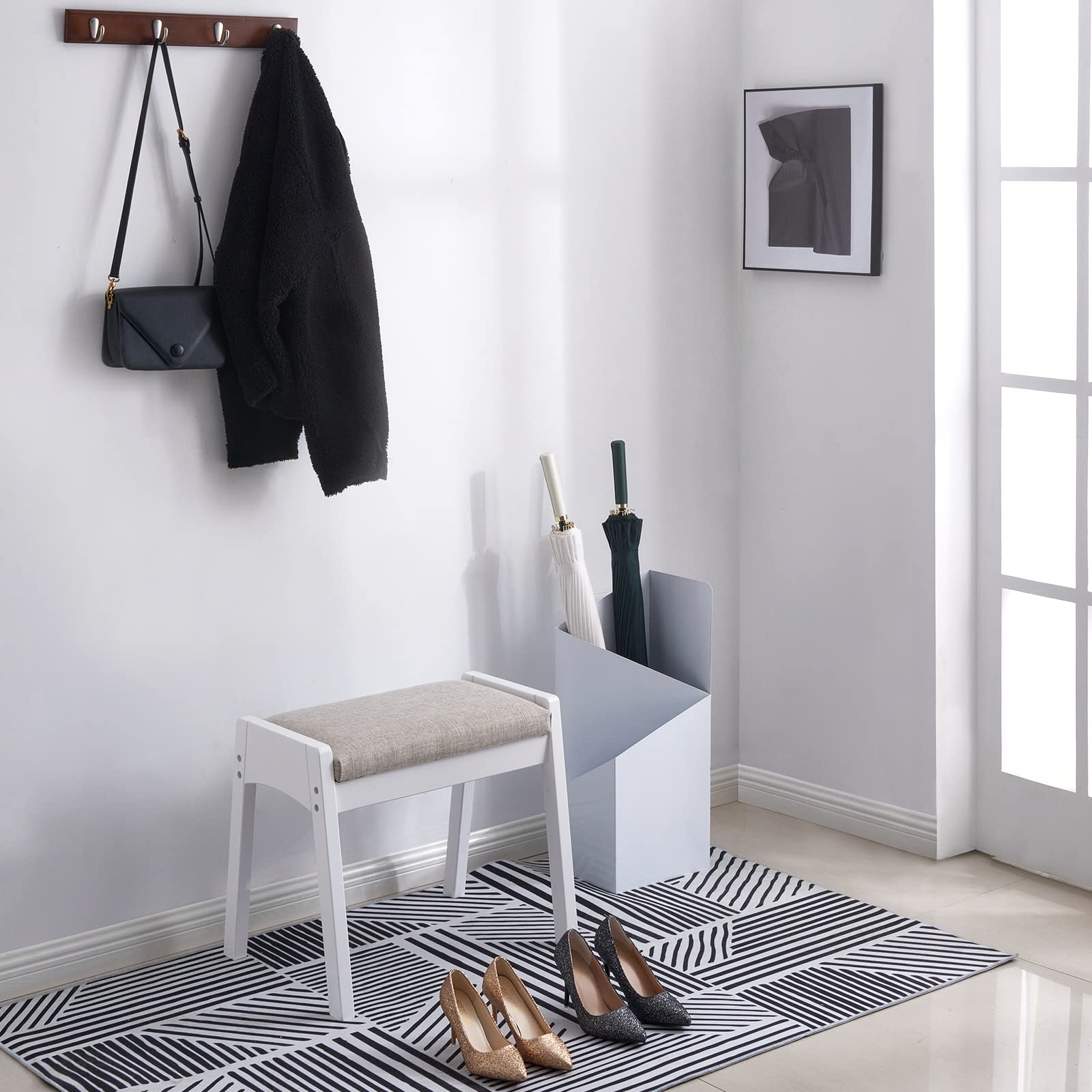 BEWISHOME Vanity Stool, Bedroom Vanity Chair with Large Surface Upholstered Seat, Vanity Bench, Desk Stool Makeup Chair,18β Height Makeup Bench Stool Chair, Stool for Vanity Makeup Stool White FSD05W