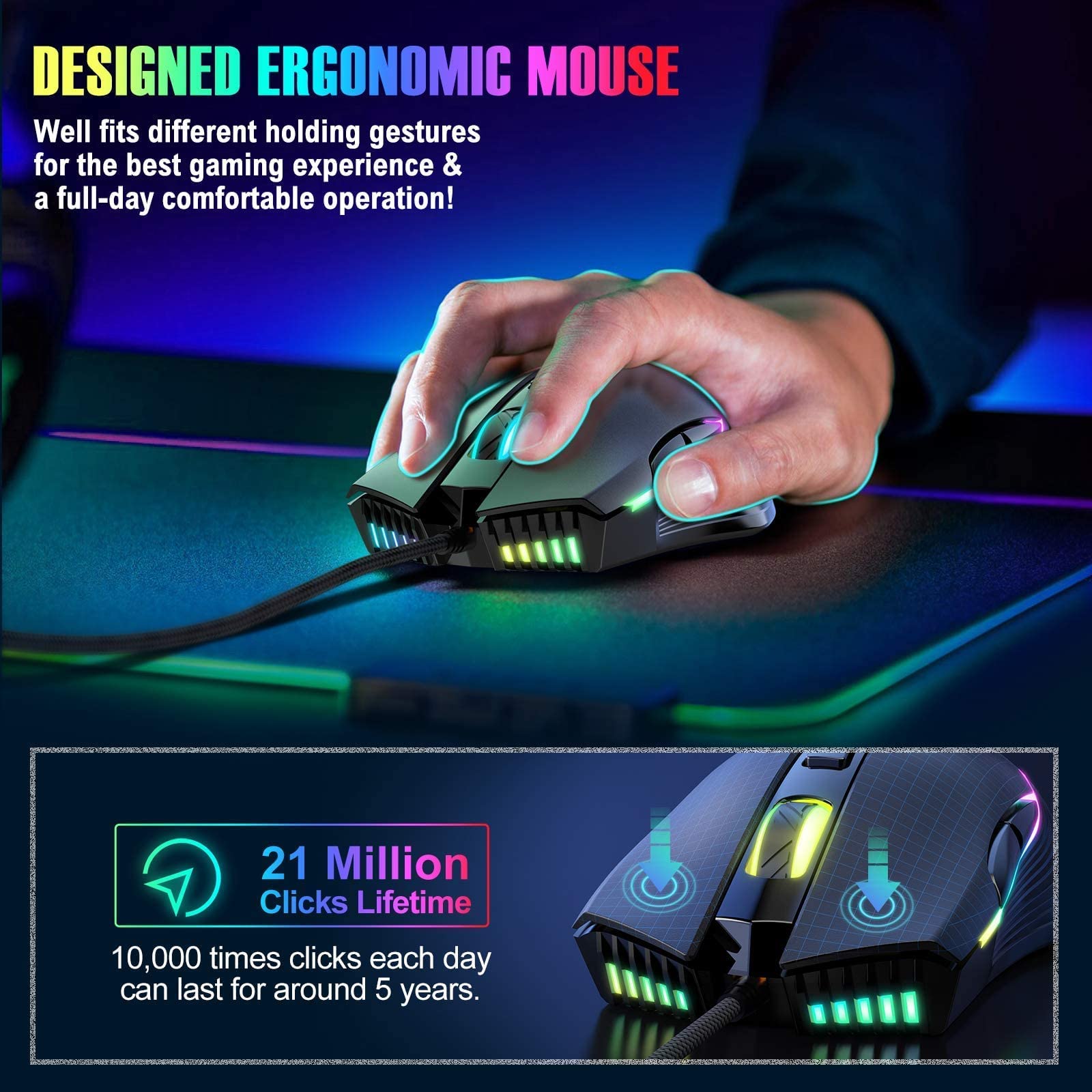 Ajsaki K9 Gaming Headset and 905 RGB Gaming Mice Bundle, 2 Pack