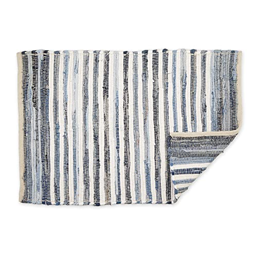 DII Chindi Home Collection Handwoven Multicolor Area Rag Run, 2x3', Denim