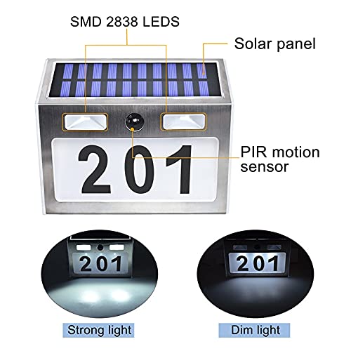 JCYANG Solar House Number Plaque Light with 200LM Motion Sensor LED Lights Address Number for Home Garden Door Solar Lamp Lighting Led House Numbers