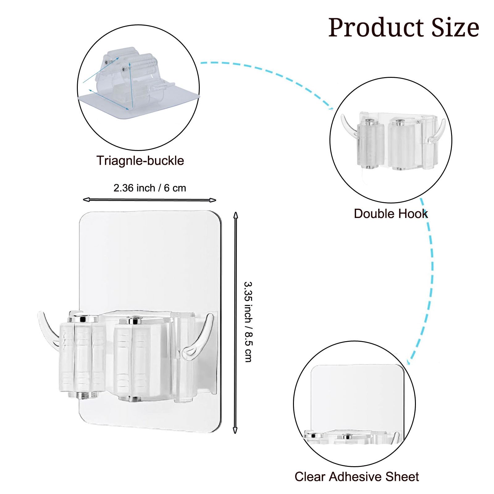 FRILAIF Acrylic Broom Holder Wall Mount, 4 Pack, Self-Adhesive, Non-Slip Design, Easy to Install, Multi-Purpose Storage