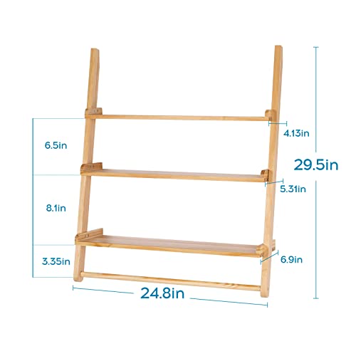 Homaterial 3-Tier Bathroom Towel Rack Shef Wall Mounted Wood Mount Shelf with Towel Bar Leaning Blanket Ladders Bathroom Storage Display Rack Shelf Holder, Natural