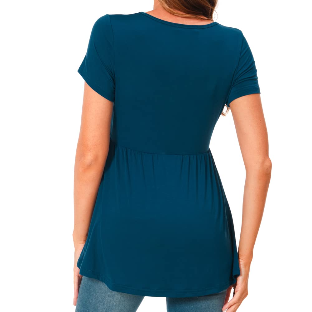 Bearsland Maternity Tops Short Sleeve Scoop Neck Maternity Shirt Pregnancy Clothes,Bean green & light purple & light pink,L
