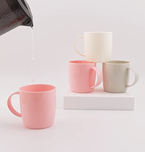 fulong Reusable Plastic Drinking Cup with Handle, BPA Free Microwave & Dishwasher Safe Food Grade PP 13 Ounce Coffee & Milk Mug Set of 5 (Pink)