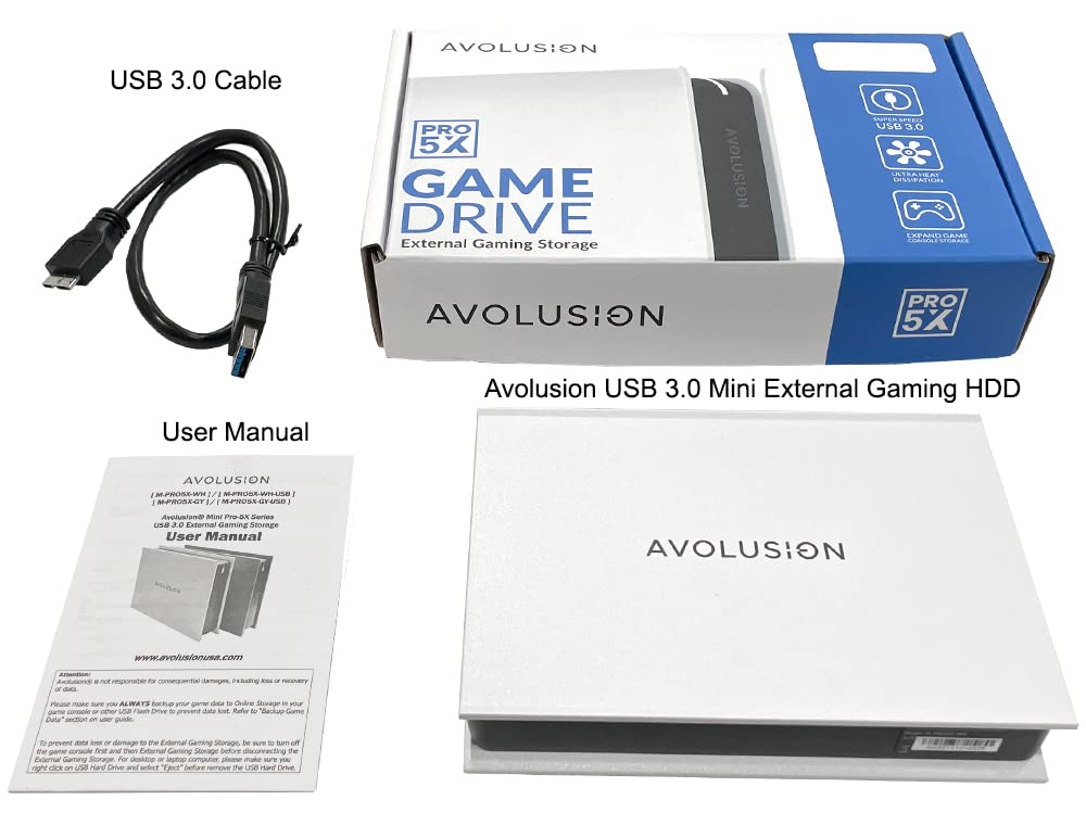 Avolusion Mini Pro-5X 4TB USB 3.0 Portable External Gaming Hard Drive - White (for PS5, Pre-Formatted)