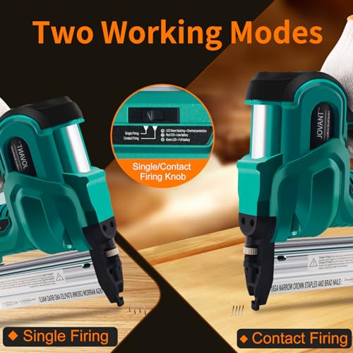 Cordless Brad Nailer w/2-Max Batteries & Charger, 2" Length Nails -18GA 1/4" Narrow Crown Staples, Nail Gun Battery Powered, Staple Gun with 2240pcs Staples & Nails(Jovant)