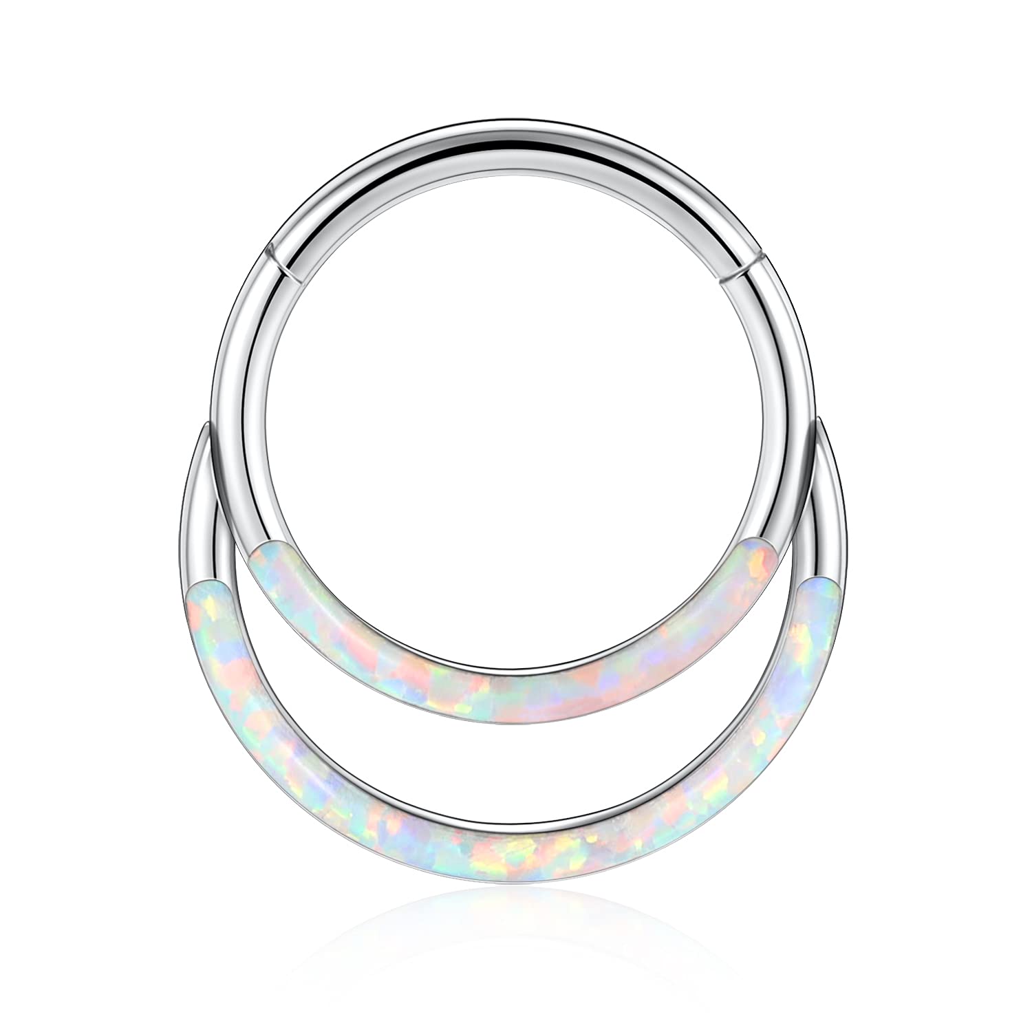 AROWRO Helix Daith Cartilage Rook Tragus Nose Hoop Earrings 316L Surgical Steel Double Open Stack Septum Hoop 7mm Opal 16G Conch Piercing Jewelry