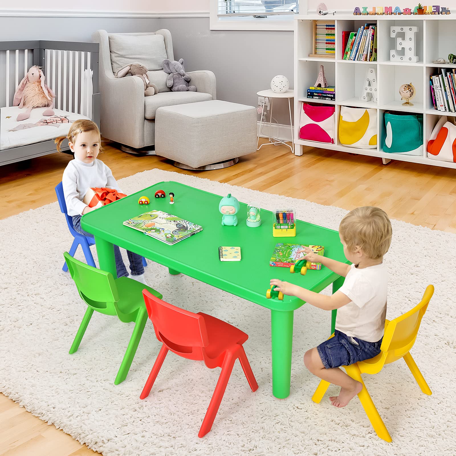 Costzon Kids Chairs, Stackable Plastic Learn and Play Chair for School Home Play Room, Colorful Chairs for Toddlers, Boys, Girls (Multicolor, 4 Chairs)
