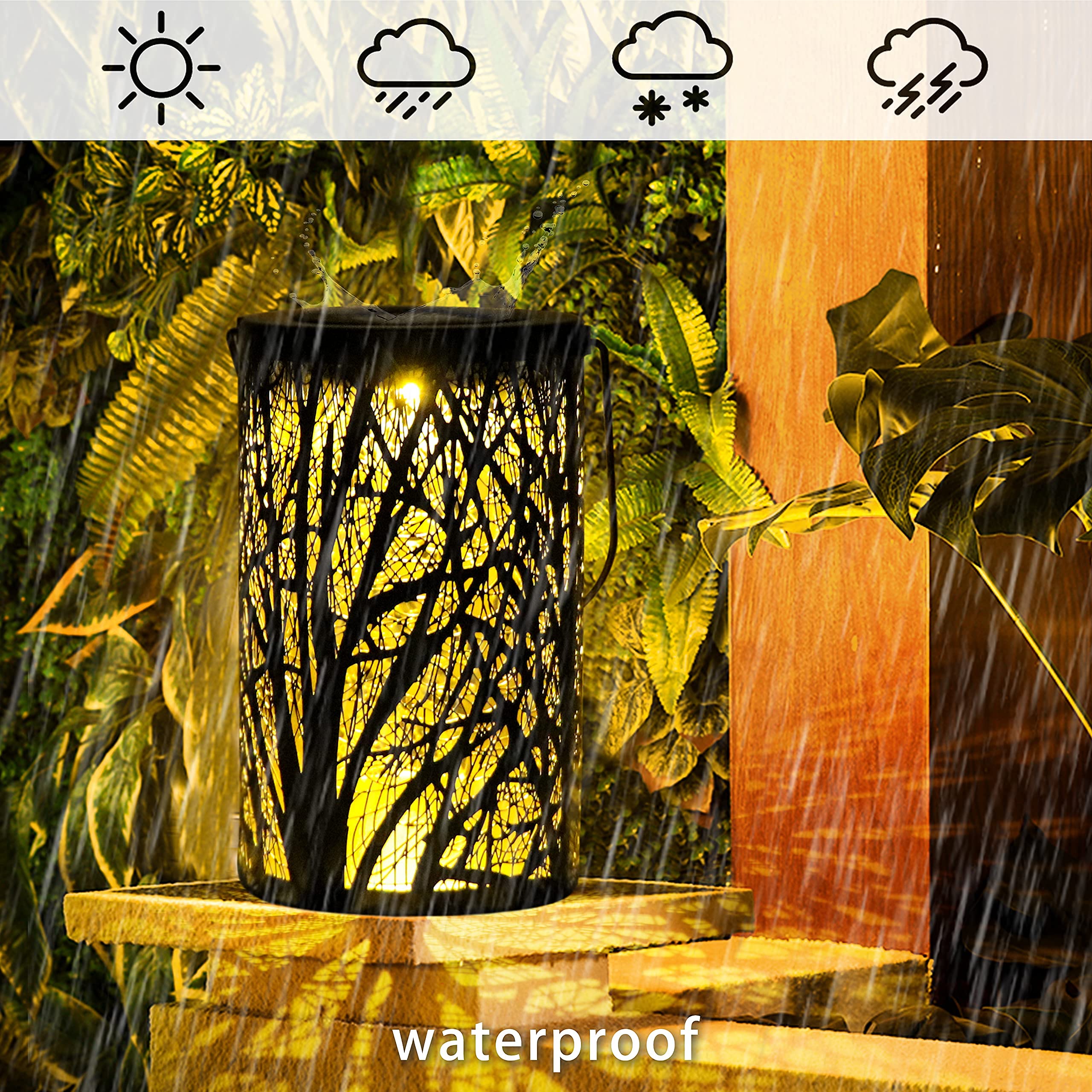 Fovasen Hanging Solar LED Candle Lanterns, Farmhouse Retro Metal Table Lanterns Rounded Decorative Outdoor Lights Waterproof Solar Lamp with Handle for Garden, Patio,Porch,Yard,Fireplace and Tabletop