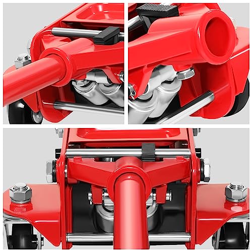 DNA MOTORING Low Profile Hydraulic Trolley Service/Floor Jack, 4 Ton (8000 lbs) Capacity, Lifting Range 4.5"-20",Red,TOOLS-00307