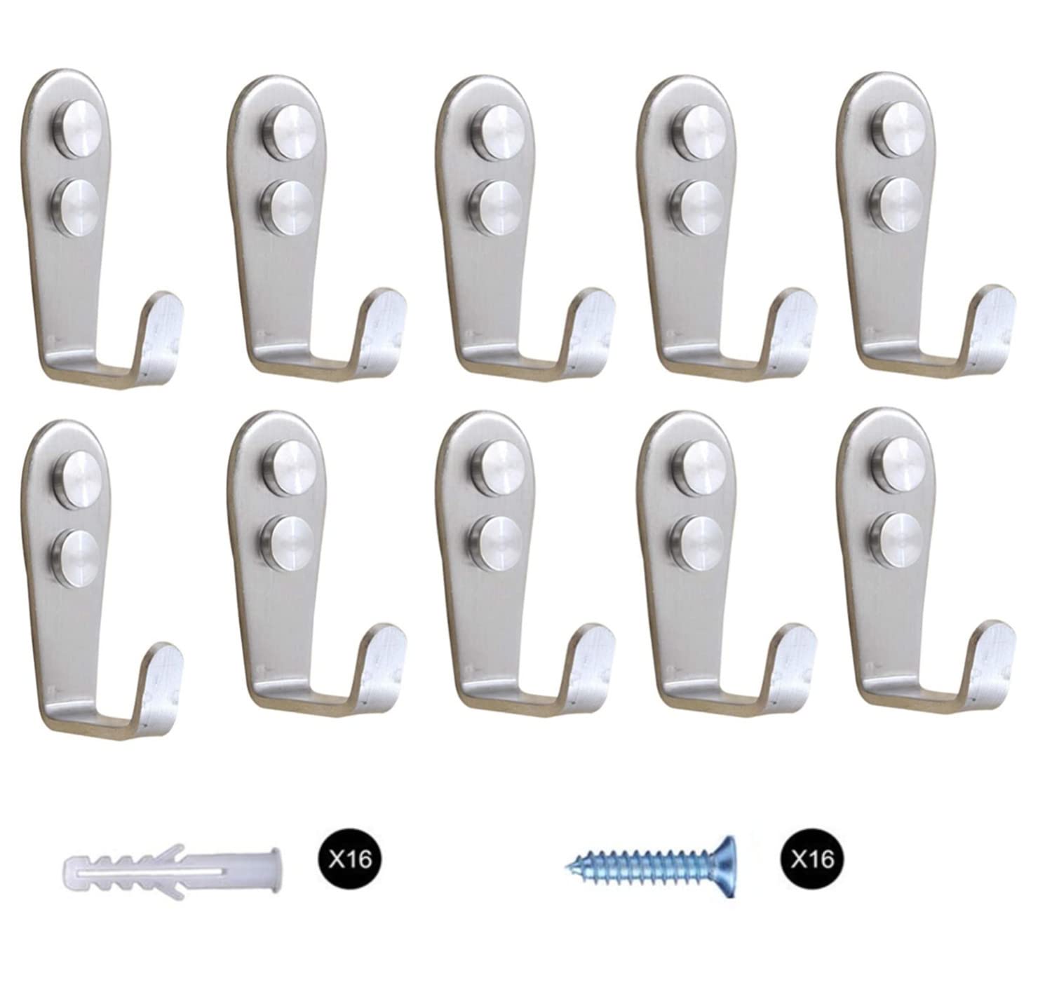 szhdxsyyxgs Wall Hooks ,10 Pcs,Coat Hooks, Stainless Steel Hook, Garage, Luggage Key Hook, Bathroom Kitchen Dining Room,Heavy Duty, Indoor and Outdoor Hooks (Silver)
