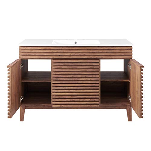 Modway Render Vanity Floor, Single Sink, Walnut White
