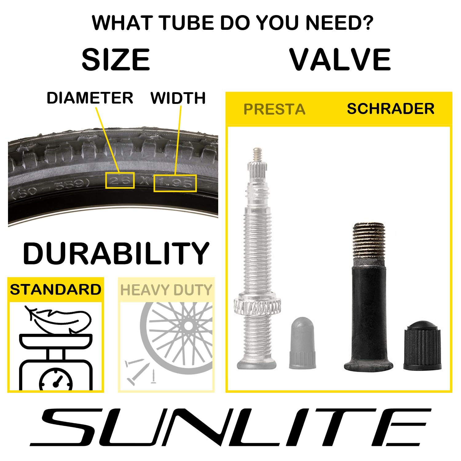 Sunlite Standard Bicycle Tube, 16 x 1.50-1.95, Schrader Valve