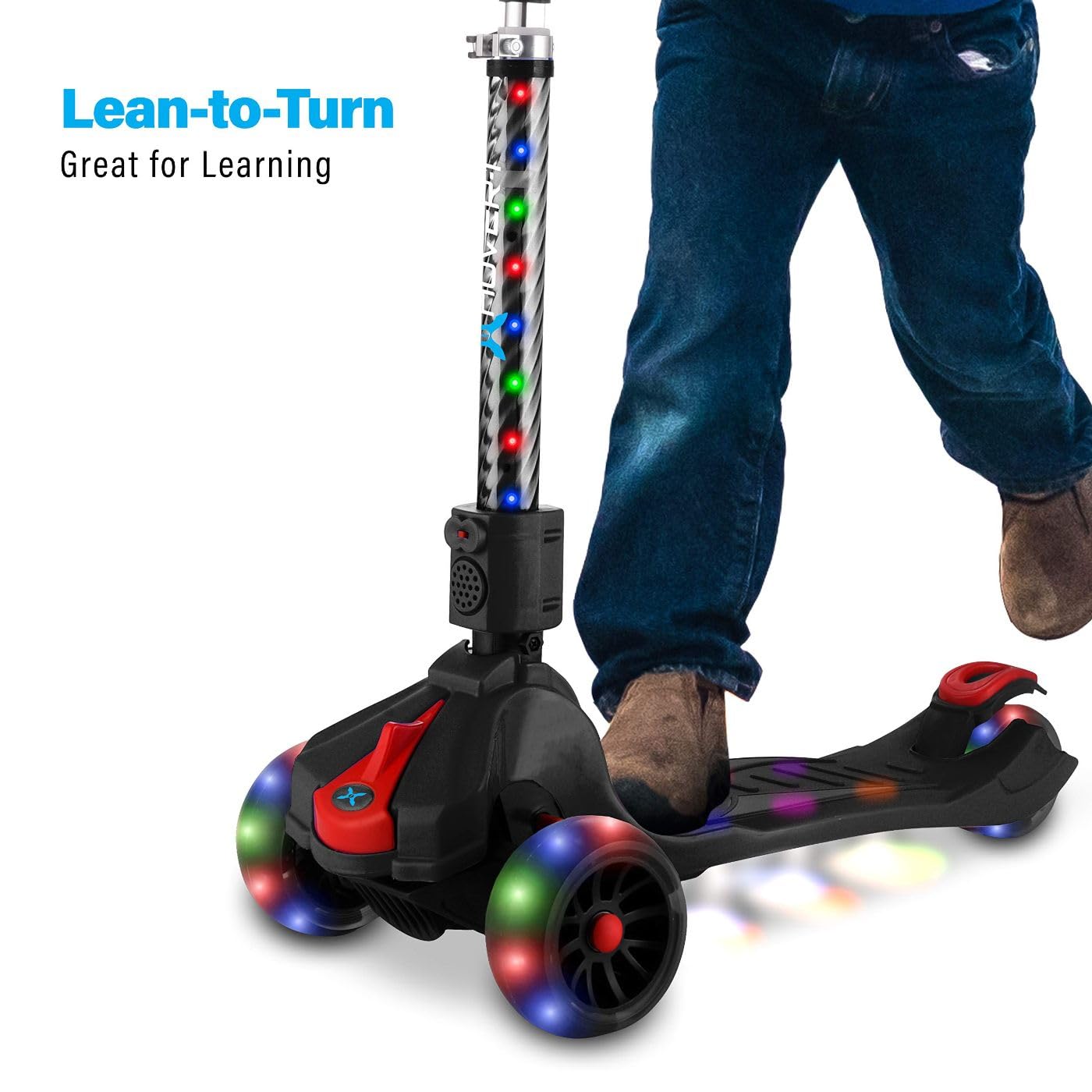 Hover-1 Ziggy Folding Kick Scooter for Kids (5+ Year Old) | Features Lean-to-Turn Axle, Solid PU Tires & Slim-Design, 110 LB Max Load Capacity, Safe, Black