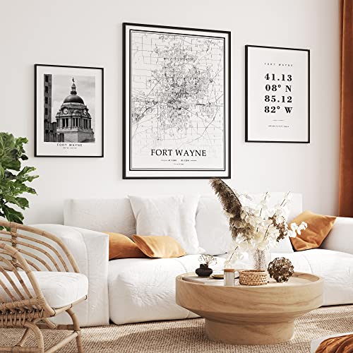 Dear Mapper Fort Wayne United States View Abstract Road Modern Map Art Minimalist Painting Black and White Canvas Line Art Print Poster Art Line Paintings Home Decor (Set of 3 Unframed) (16x24inch)