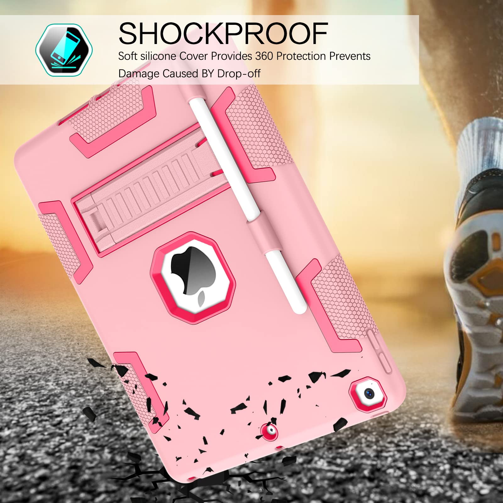 BENTOBEN for iPad 9th Generation Case, iPad 8th Generation Case, iPad 7th Gen Case, iPad 10.2 2021/2020/2019 Case, Heavy Duty 3 in 1 Rugged Shockproof Protective Stand Kids Covers, Pink/Red