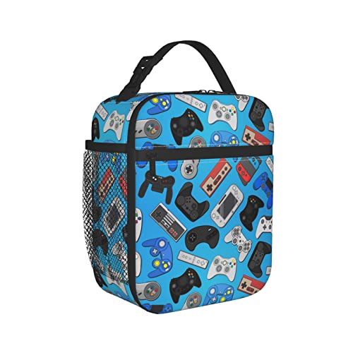 Gbuzozie Video Game Controller Background Lunch Bag Insulated Portable Reusable Gaming Theme Lunch Box With Zipper For Women Men Picnic Beach