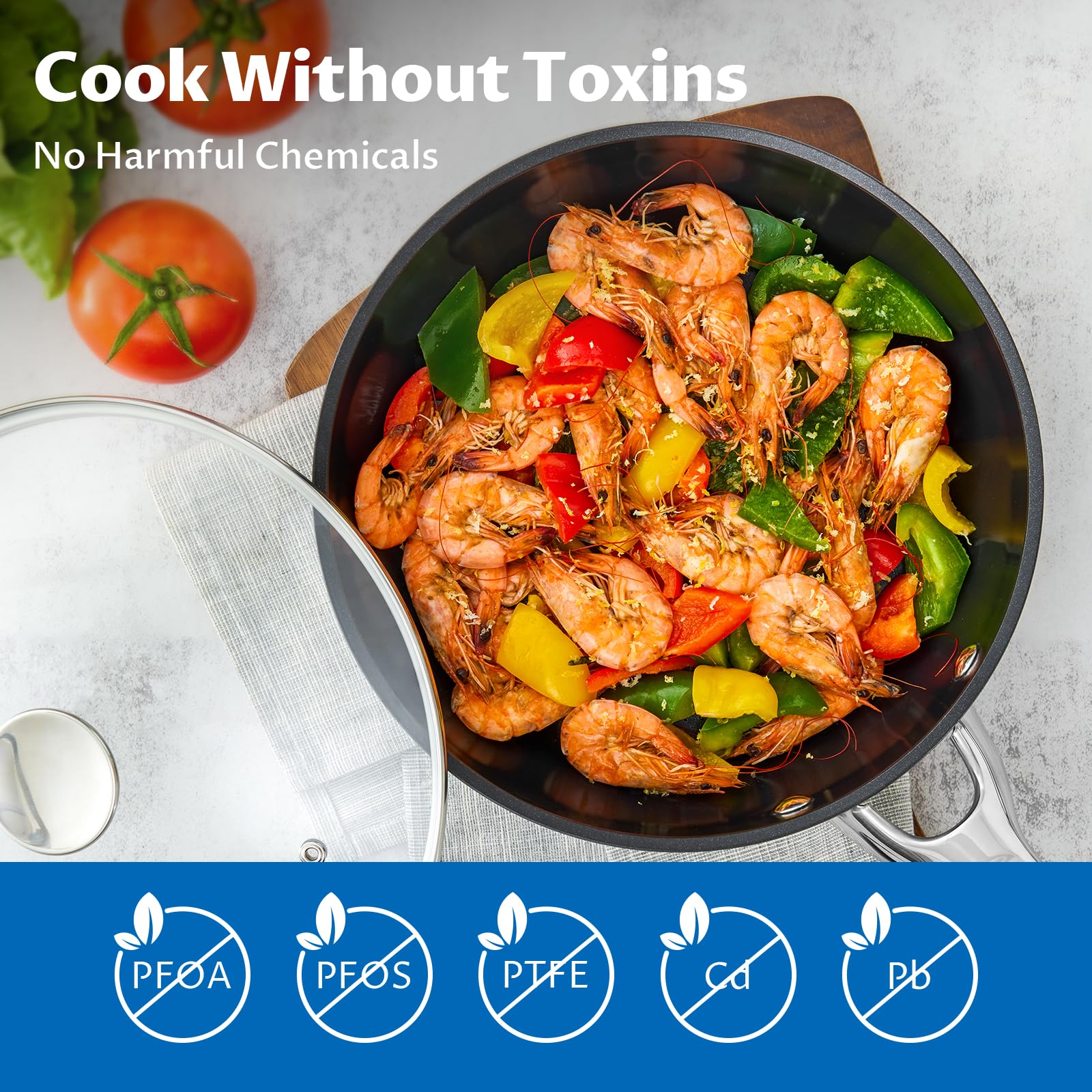 BEZIA Induction Cookware Set 15-Piece, Pots and Pans Set Non Stick with Ceramic Coating, Induction Pots Set with Stainless Steel Handles & Lids, Oven Safe, Compatible with All Stoves