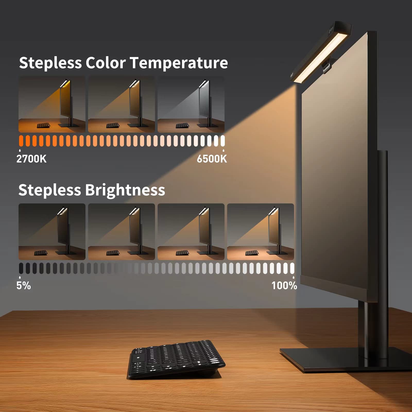 Funlicht Monitor Light Bar, Computer Monitor Lamp for Eye Caring LED Dimmable Screen Light Bar, Touch Control USB Powered Screenbar for Desk/Office/Home/Game, Silver Gray