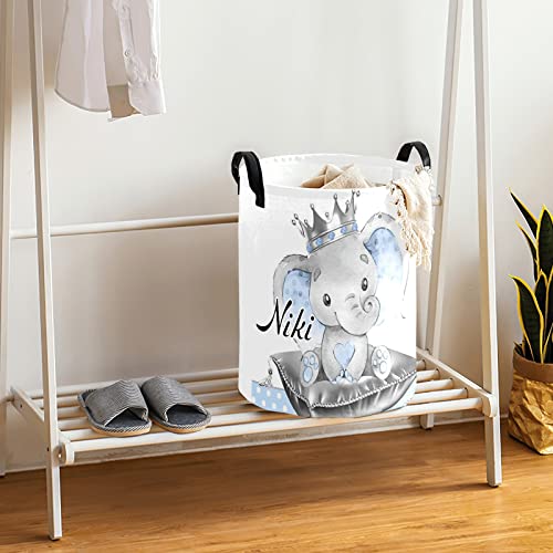 Elephant Laundry Basket Personalized with Name Laundry Hamper with Handle Organizer Storage Bin Bedroom Decor for Boys Girls Adults